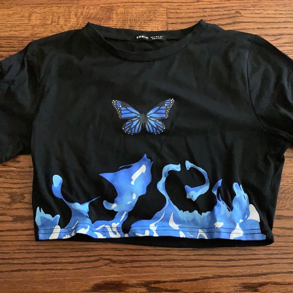 SHEIN | Tops | Shein Butterfly Print Crop Top | Poshmark